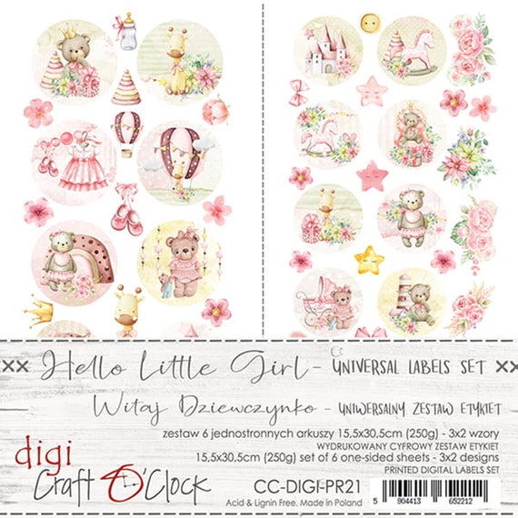 Scrapbook Paper Universal Labels Set Hello Little Girl | Etsy