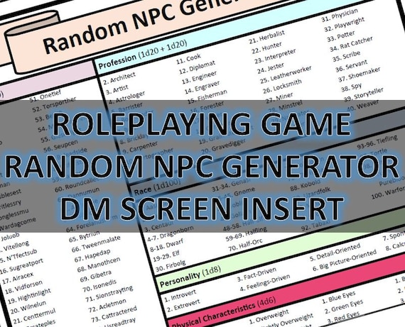 D&D Random NPC Generator PDF Insert for Dnd Pathfinder | Etsy