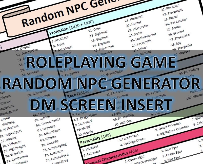 D&D Random NPC Generator PDF Insert - for Dnd, Pathfinder, Rpgs ...