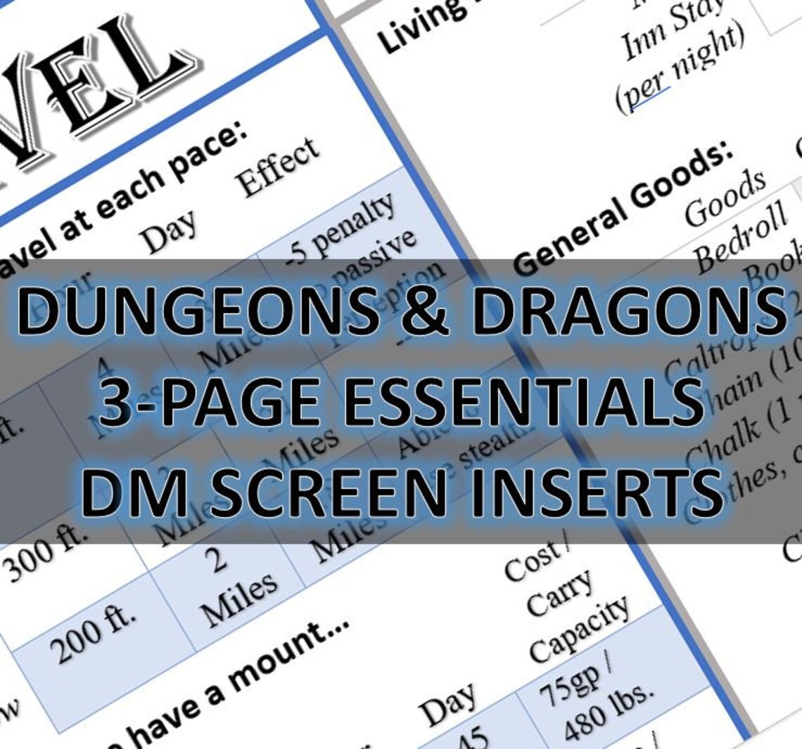D&D Dungeon Master Screen PDF Inserts - for Dnd 5e and More - Etsy