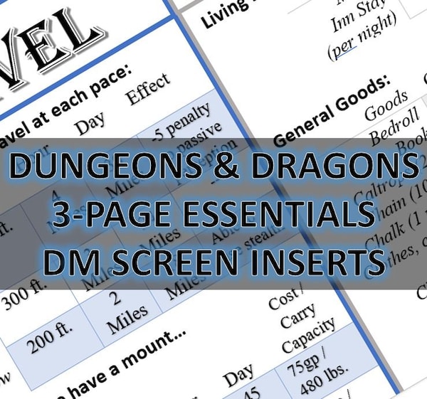 Dungeon Master Screen Inserts Dungeons & Dragons 5e 8.5x11 Portrait and ...