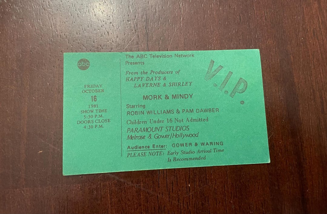MORK & MINDY Original 1981 Taping TICKET for a 4th Season Episode ...