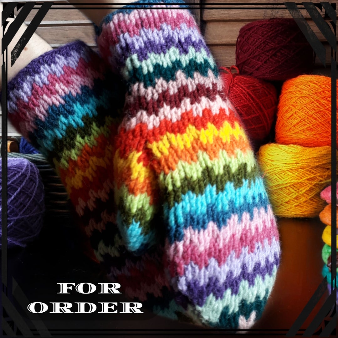 Handmade Colorful Crochet Mittens - Wavy Multicolor Design - Etsy