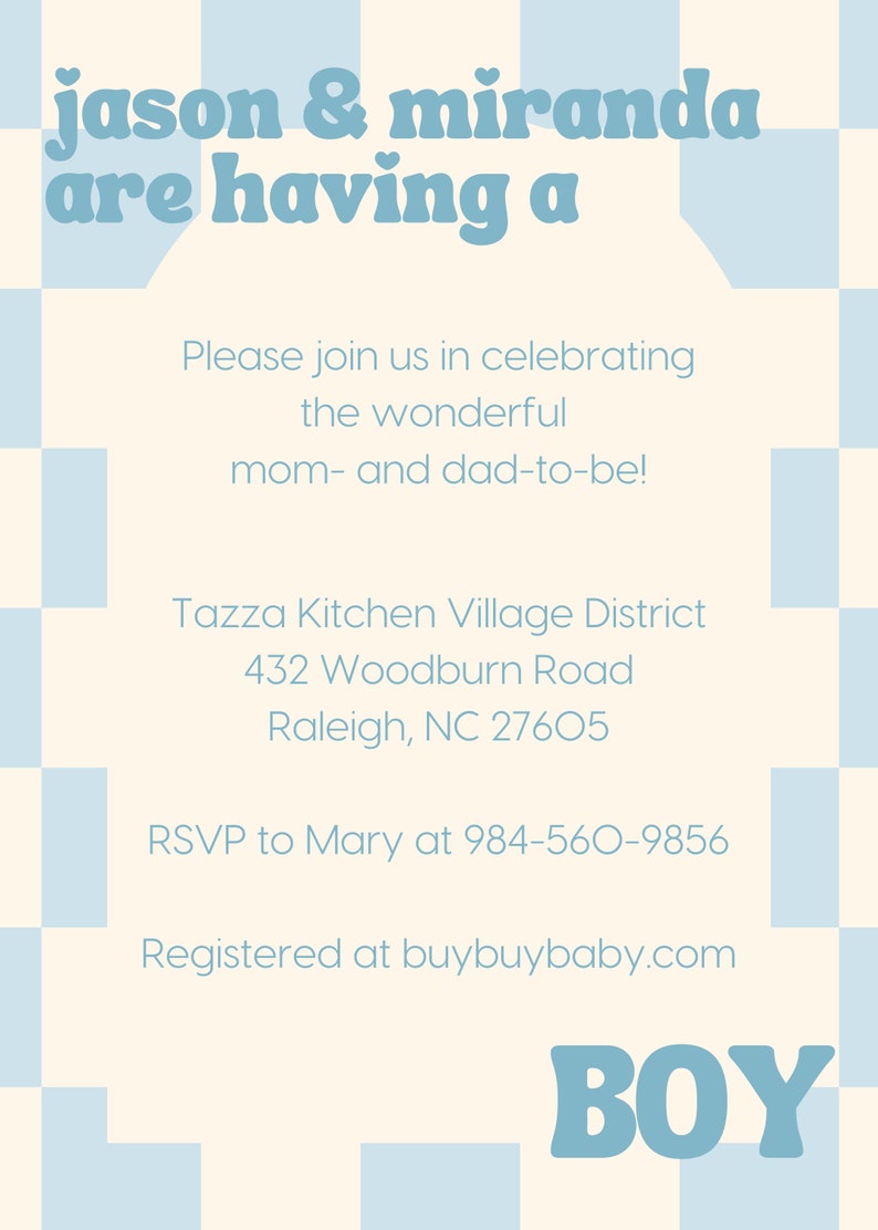 Editable Modern Checkered Themed Baby Shower Invitation - Etsy
