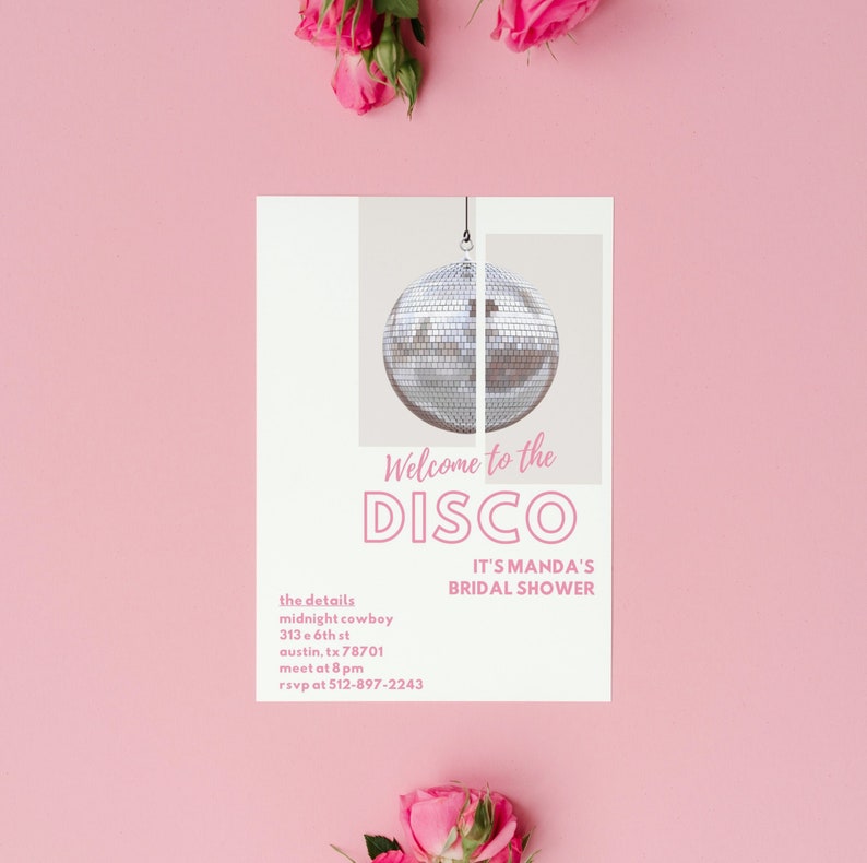Editable Disco Themed Bridal Shower Invitation Template - Etsy