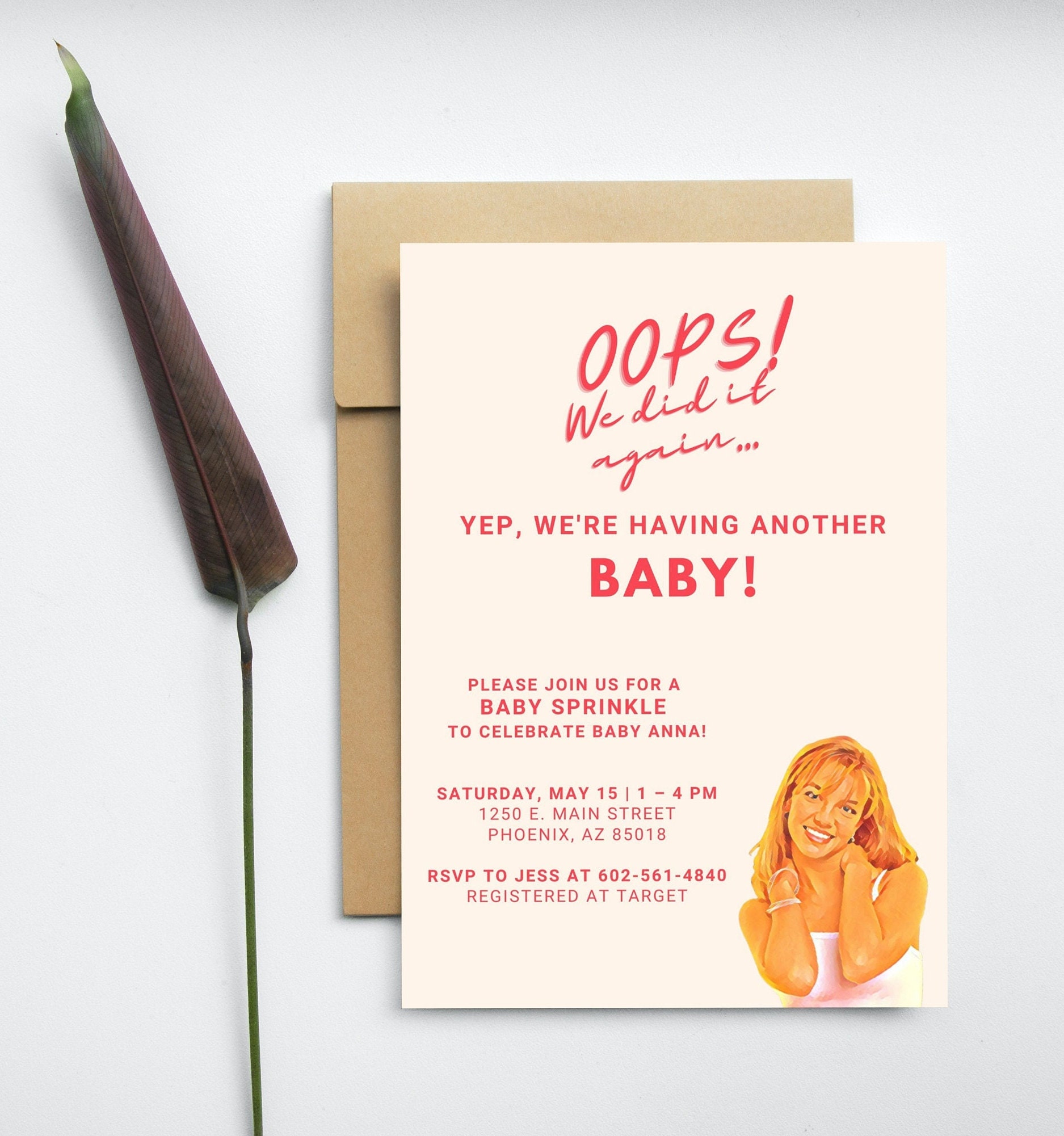 Britney Spears Baby Sprinkle Invitation Template: Pink & Red (canva ...