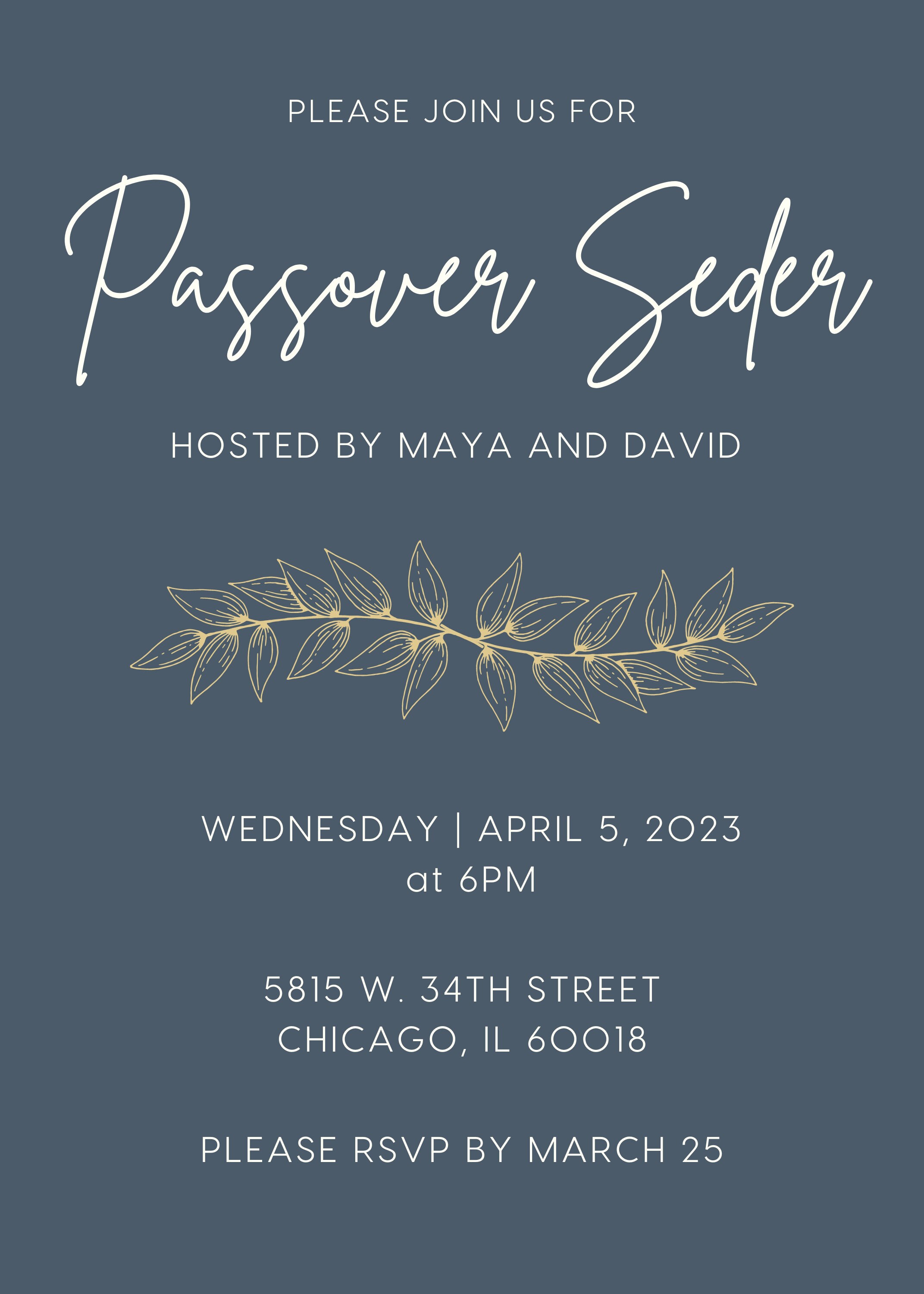 Editable Passover Seder Dinner Invitation Template | Customizable ...