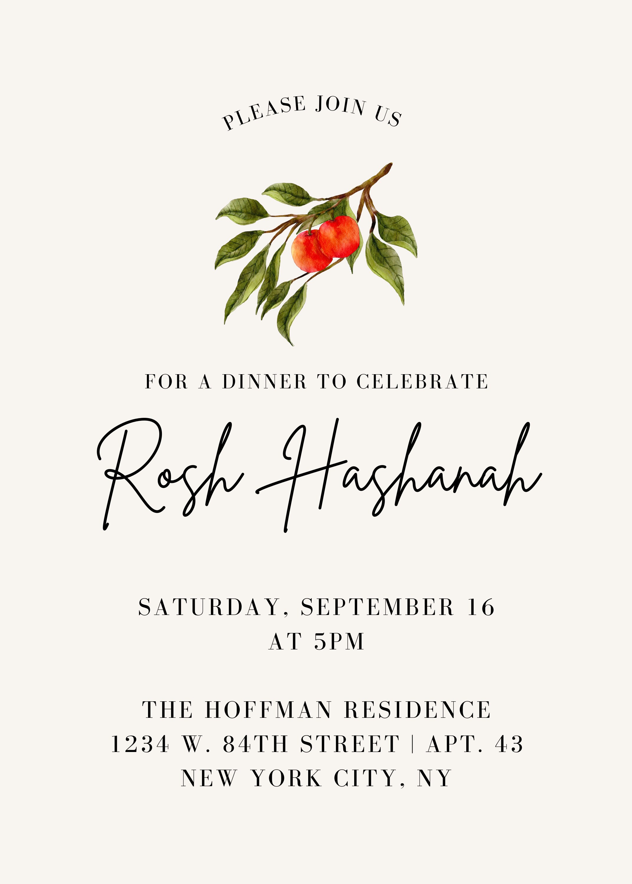 Editable Rosh Hashanah Dinner Invitation: Minimalist Canva Template ...