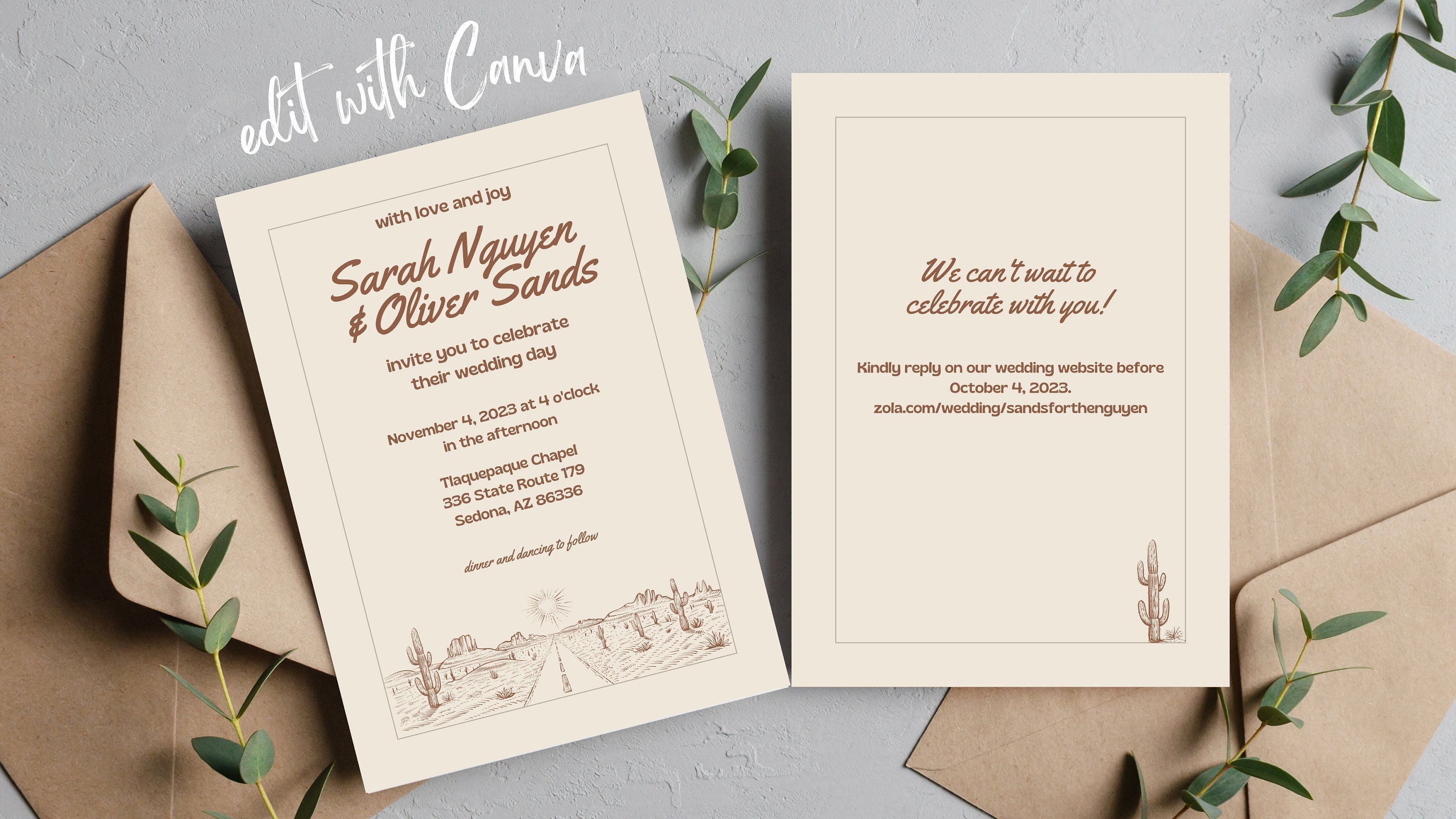 Minimalist Desert Wedding Invitation | Editable Printable or Mobile ...