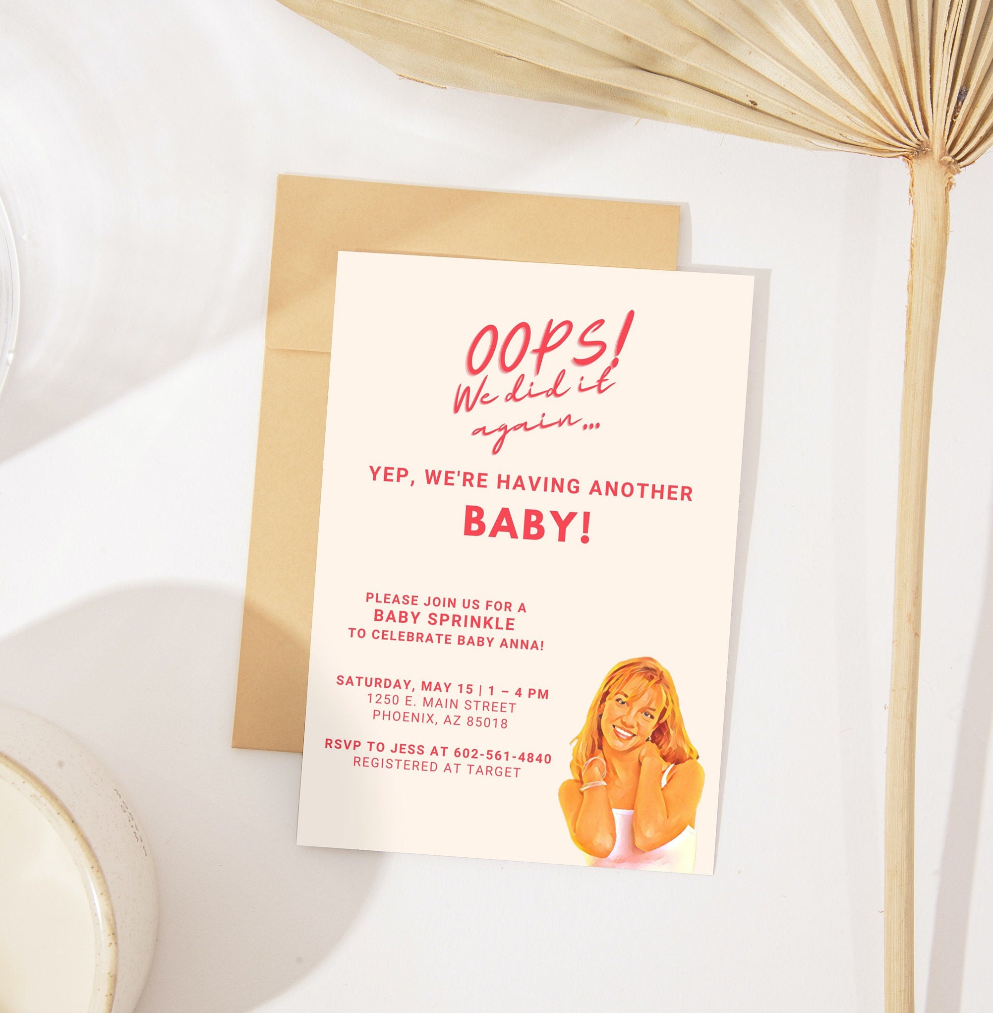 Britney Spears Baby Sprinkle Invitation Template: Pink & Red (canva ...