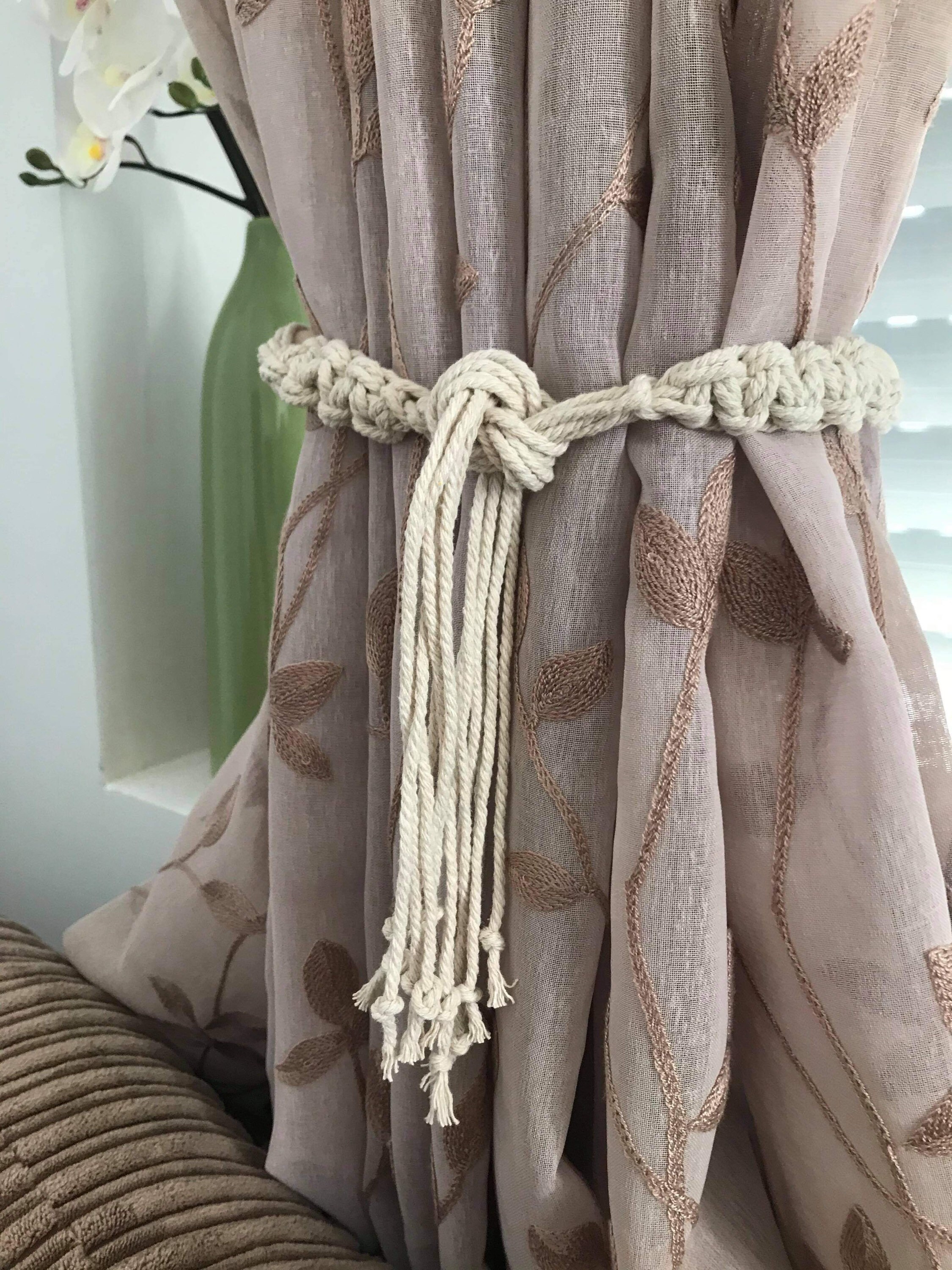 Natural Handmade Curtain Tie Back, Wooden Ring and Beads, Assembled ...