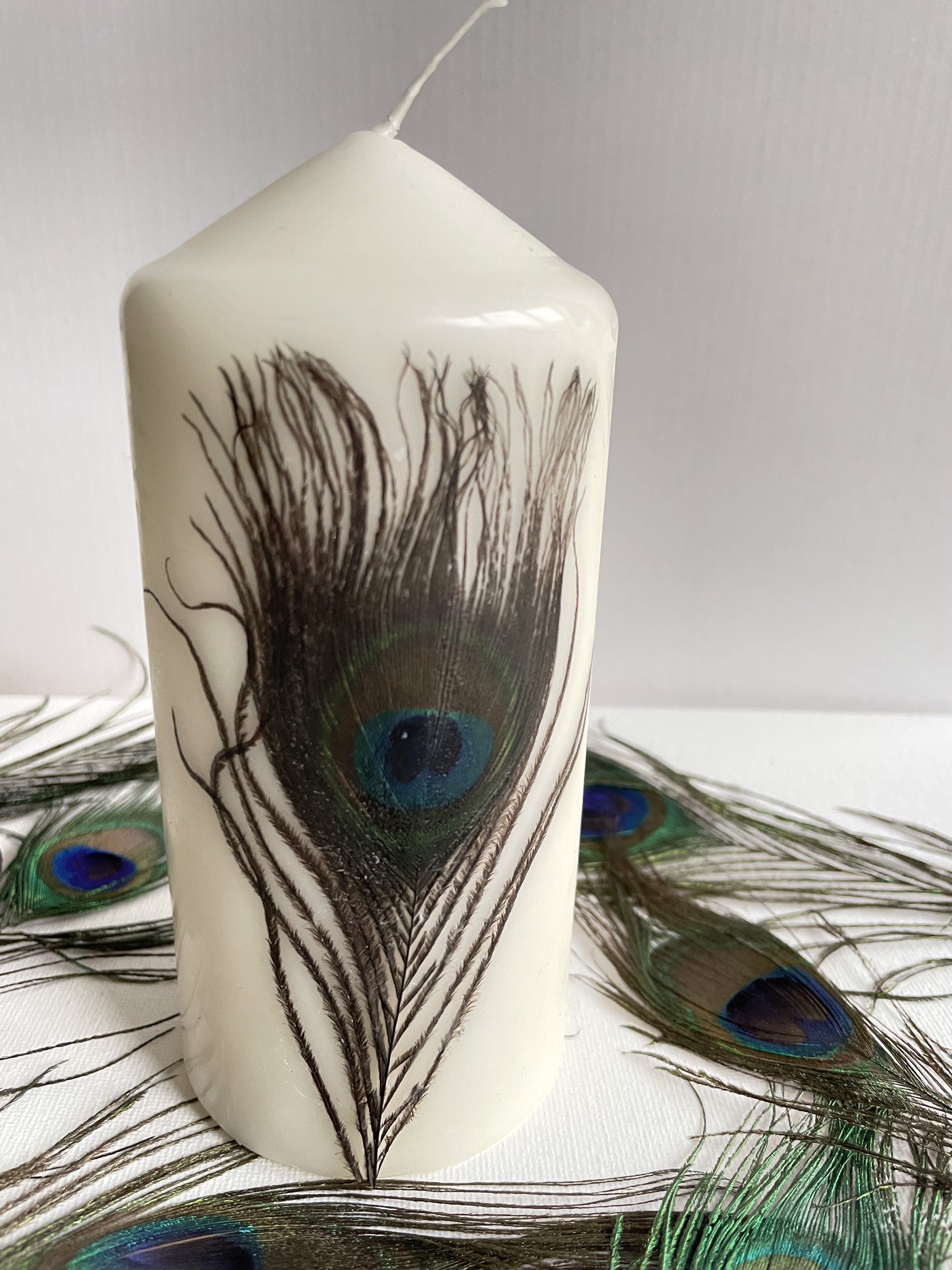 Peacock Feather Attached to a Sweet Vanilla Candle - Etsy Canada