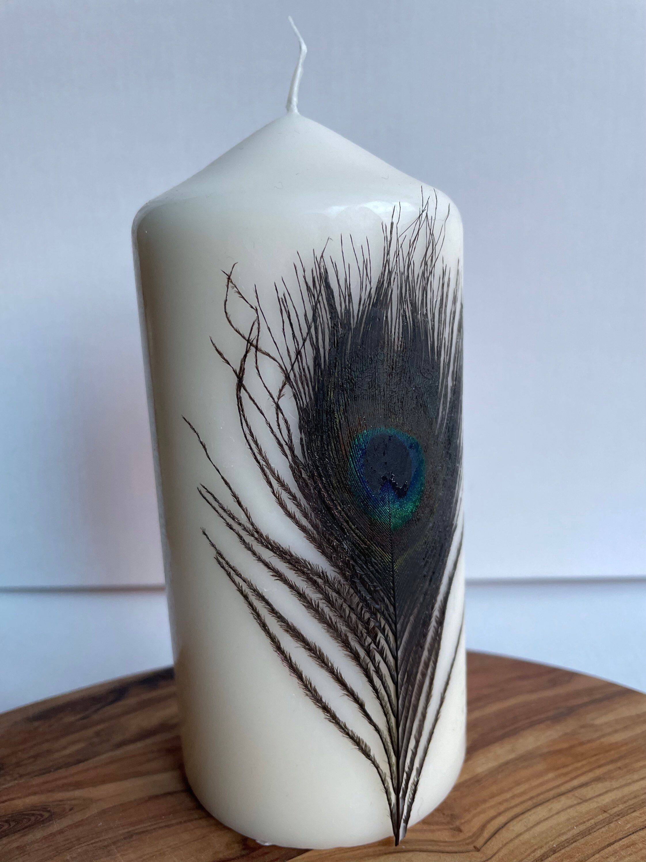 Peacock Feather Attached to a Sweet Vanilla Candle - Etsy Canada