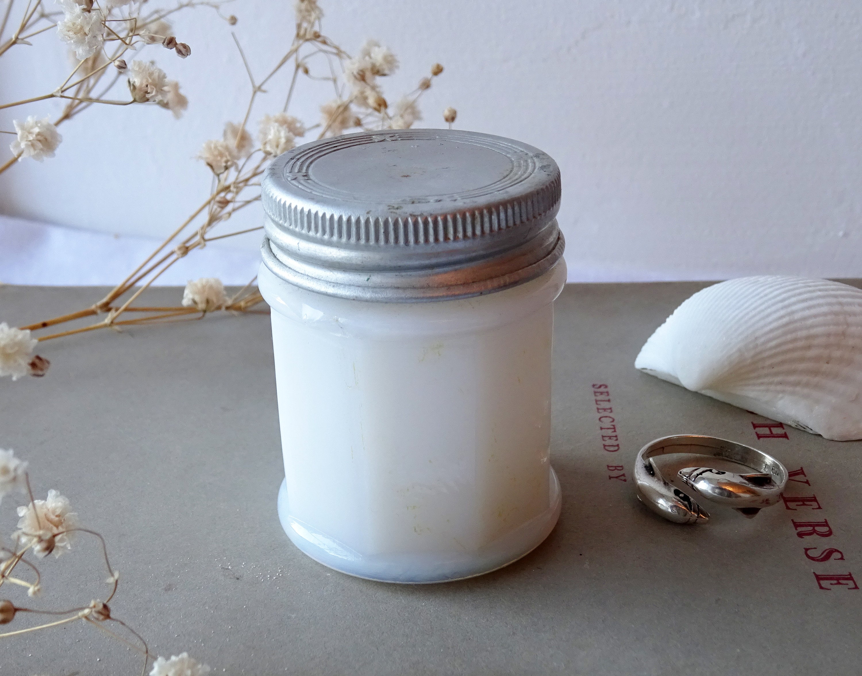 Antique American Milk Glass Face Cream Pot With Screw on Zinc Lid ...