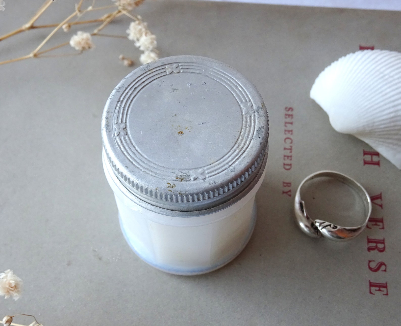 Antique American Milk Glass Face Cream Pot With Screw on Zinc Lid ...
