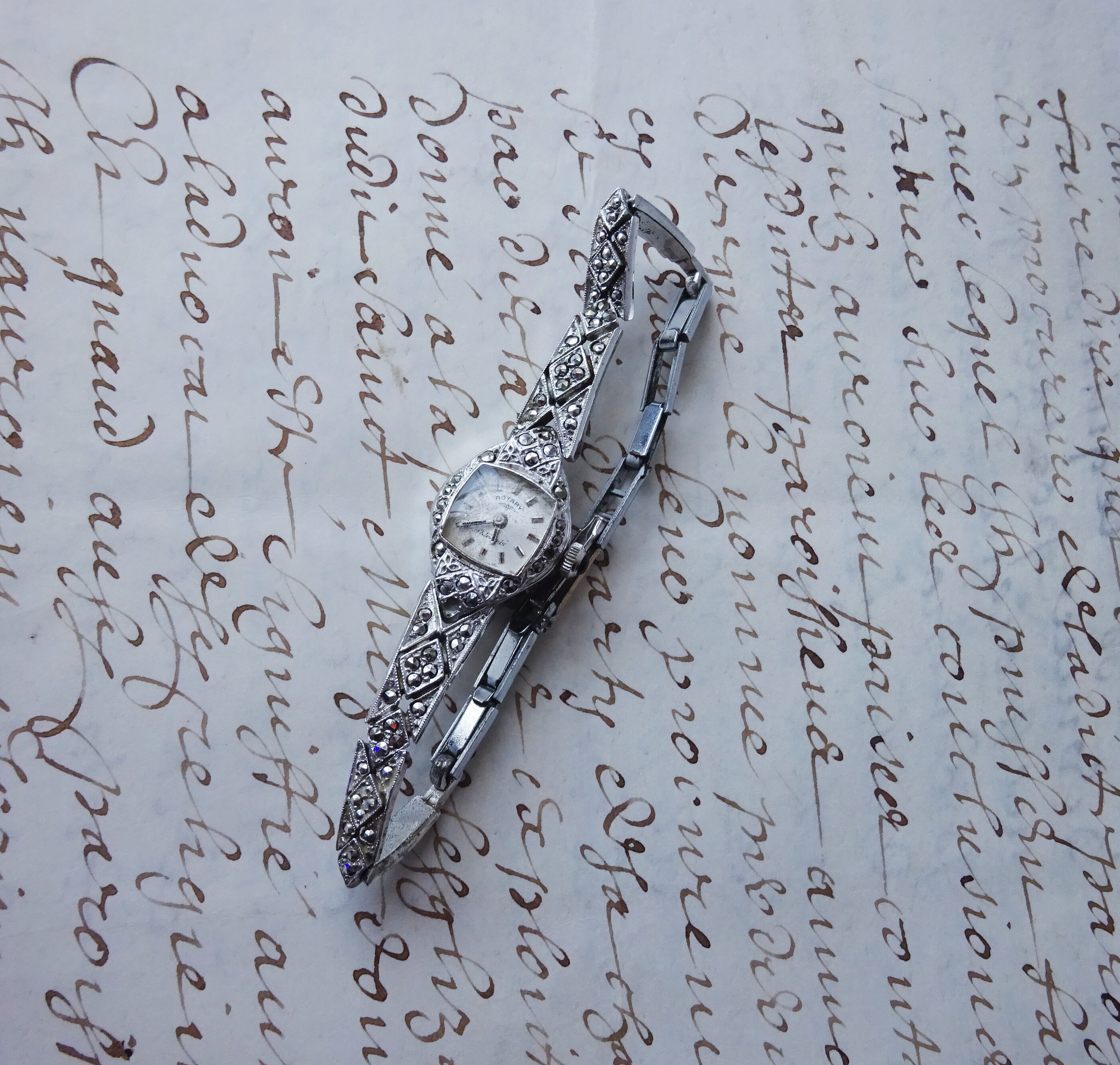 Vintage Rotary Marcasite Watch Swiss Made Rhodium Plated Watch ...