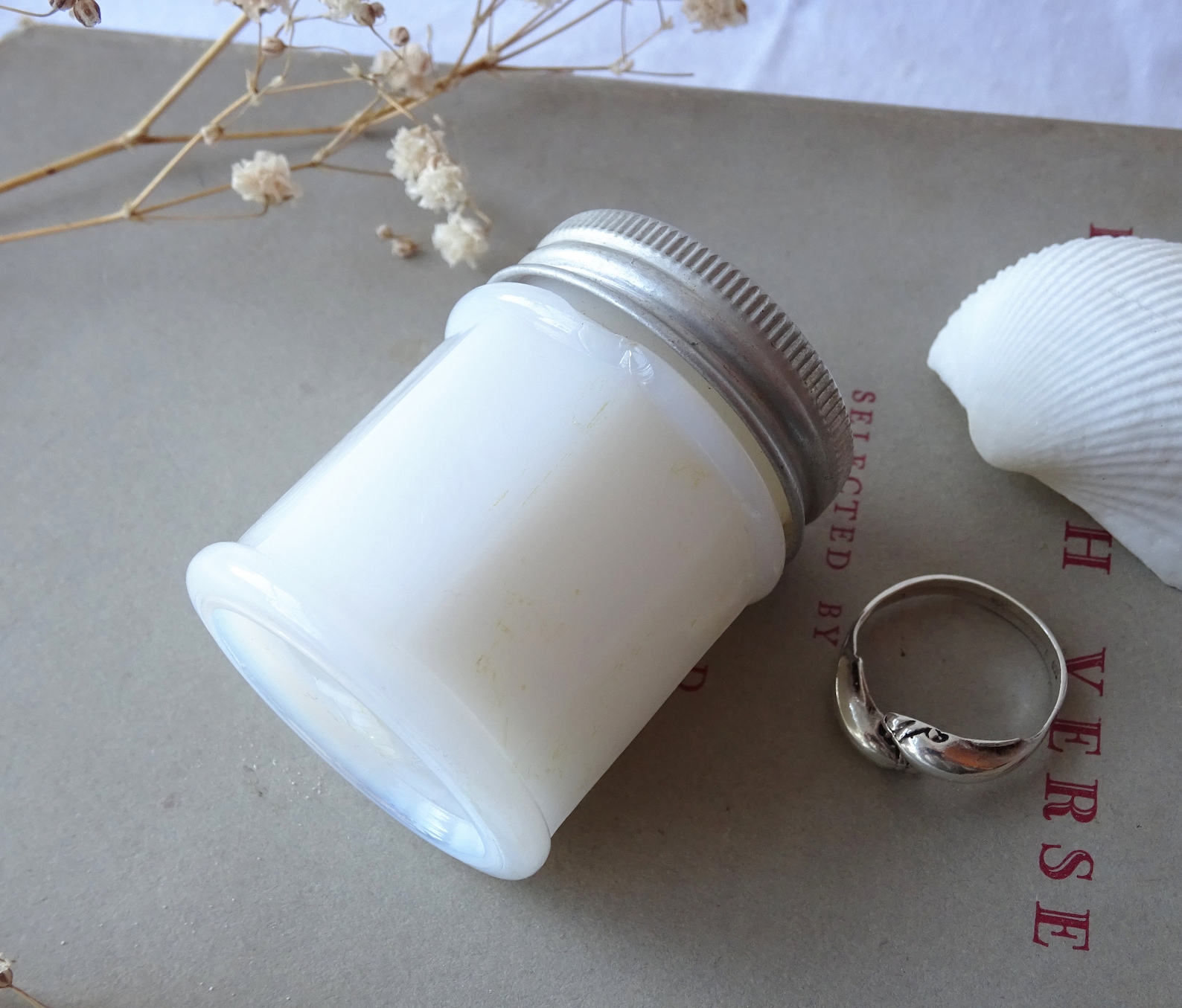 Antique American Milk Glass Face Cream Pot With Screw on Zinc Lid ...