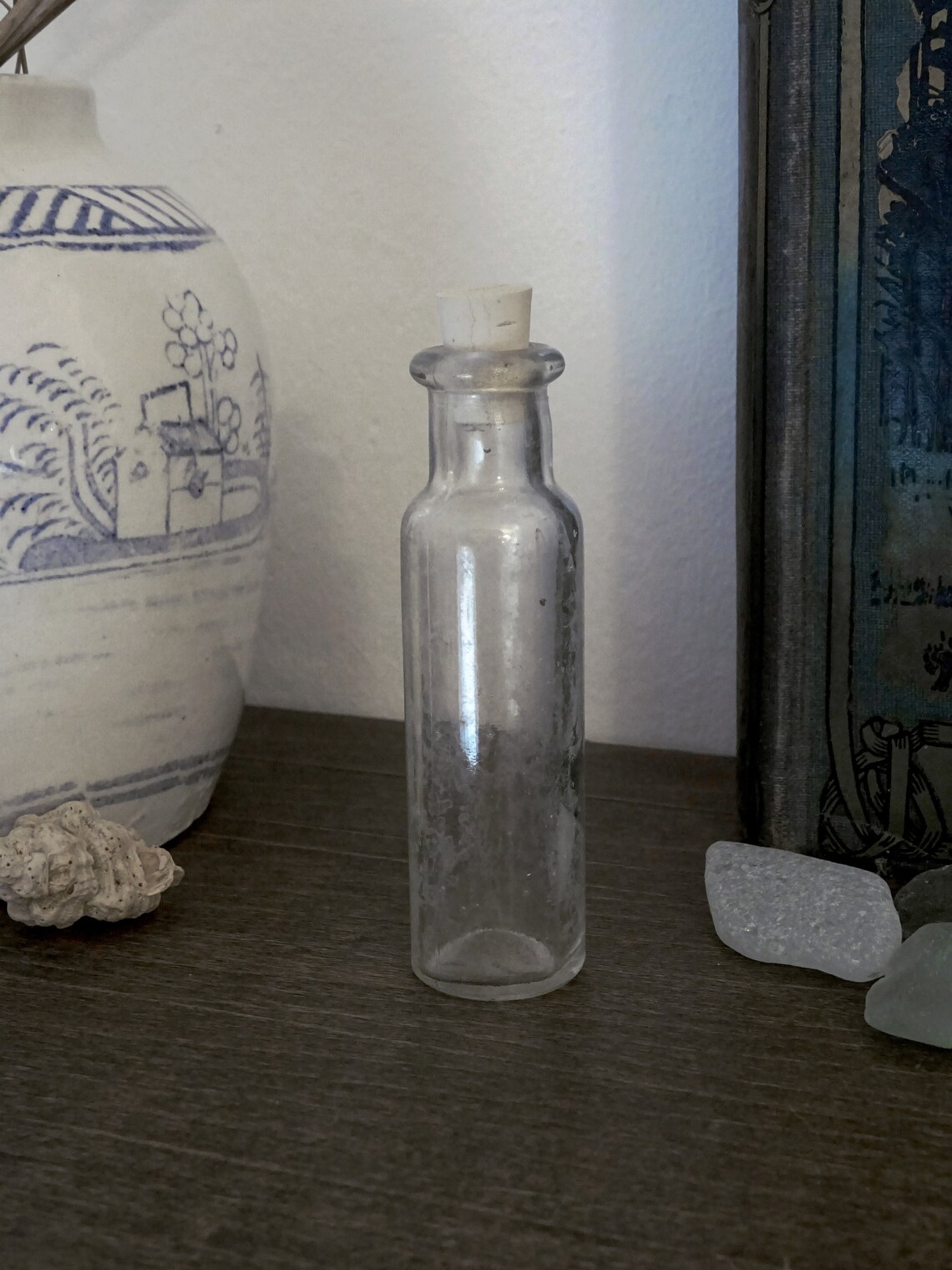 Antique Clear Glass Vial Small Narrow Bottle With Cork - Etsy UK