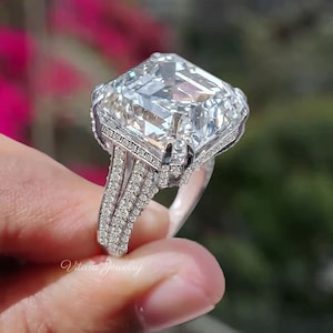 9 CT Large Asscher Cut Engagement Ring,split Shank Asscher Cut ...