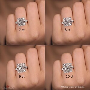 10 CT Three Stone Asscher Cut Moissanite Engagement Ring,white Gold Celebrity Style Huge Big ...