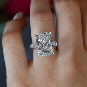 5CT Radiant Cut Engagement Ring Hidden Halo Radiant Moissanite Wide ...