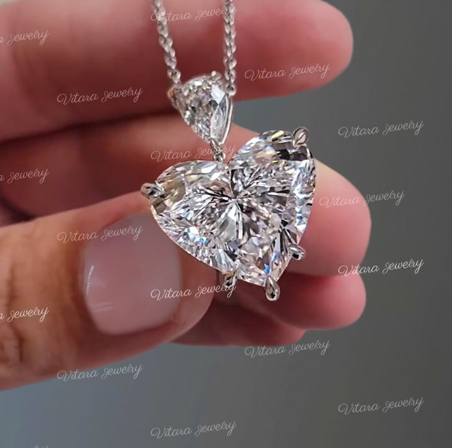 18k/14k Solid Gold Chain Moissanite Pendant Necklace,12 CT Heart Shape ...