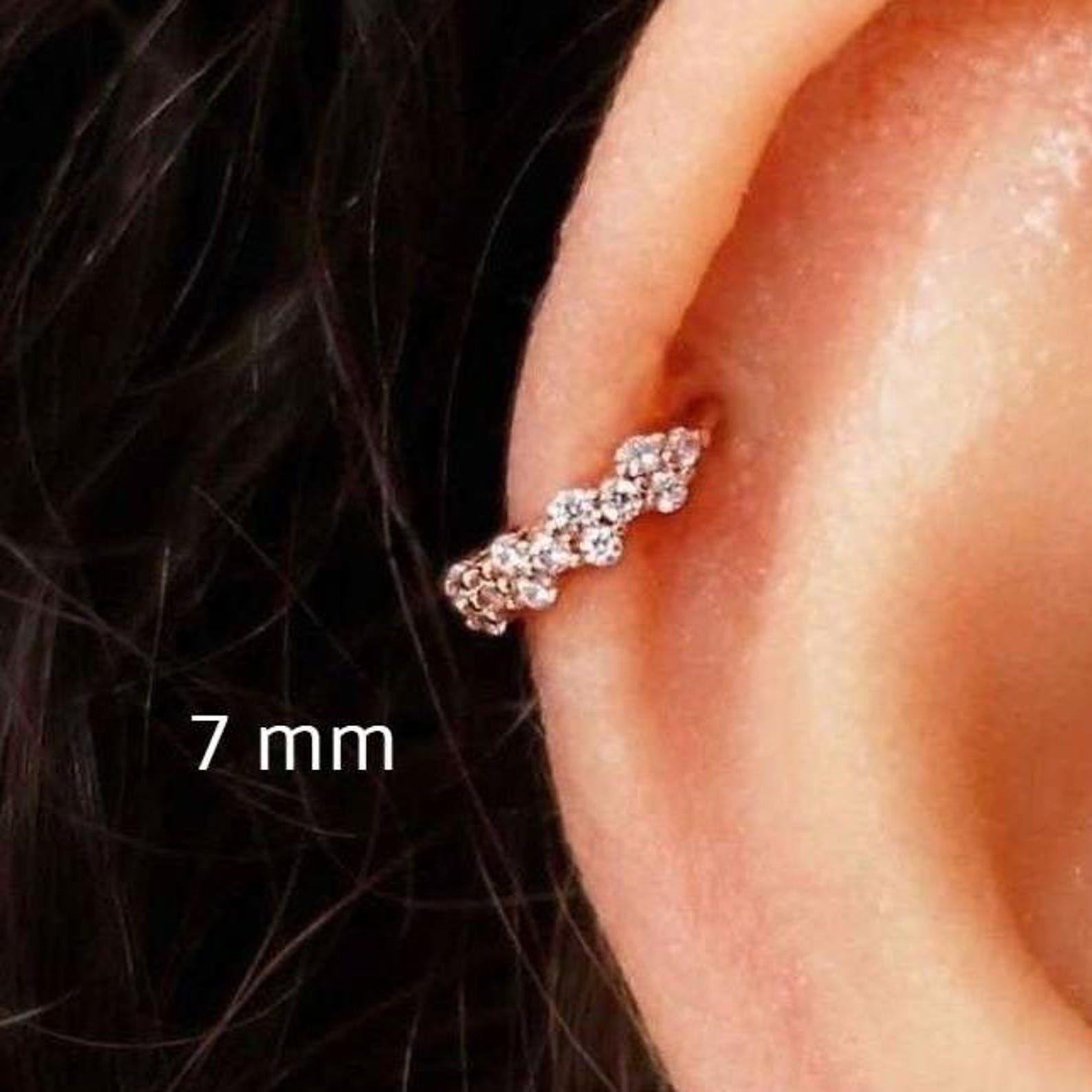14k Solid Gold Diamond Helix Hoop Earring, Cartilage Piercing - Etsy
