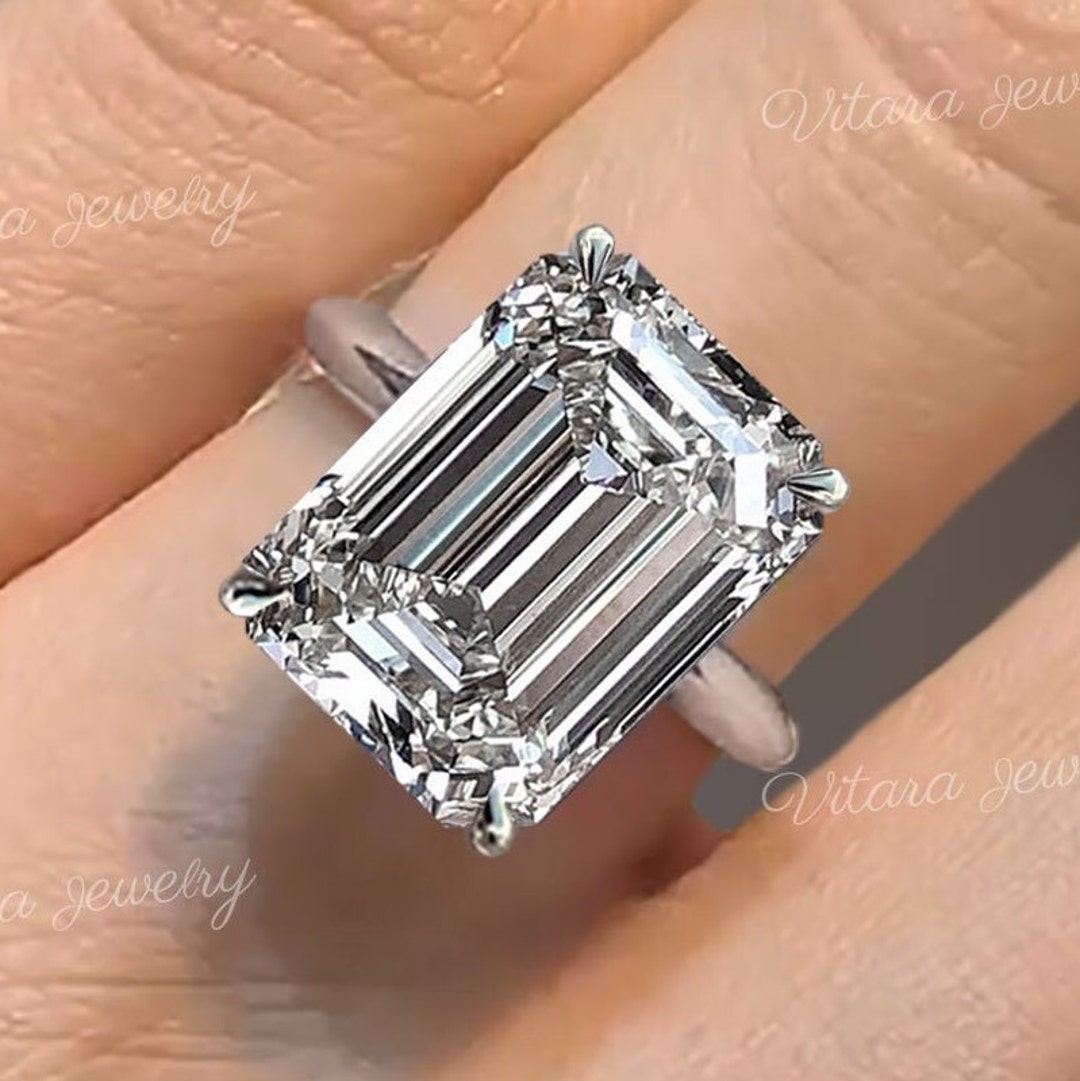 9.5 CT Large Emerald Cut Solitaire Engagement Ring,big Unique Emerald Cut Moissanite Ring,luxury ...