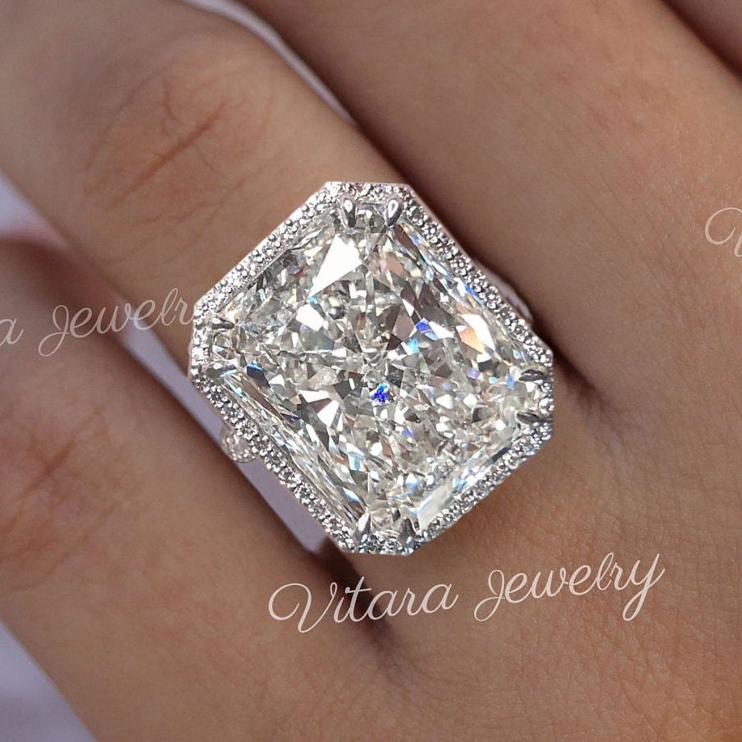 19 8ct Radiant Moissanite Engagement Ring 14k Gold Hidden Halo Radiant
