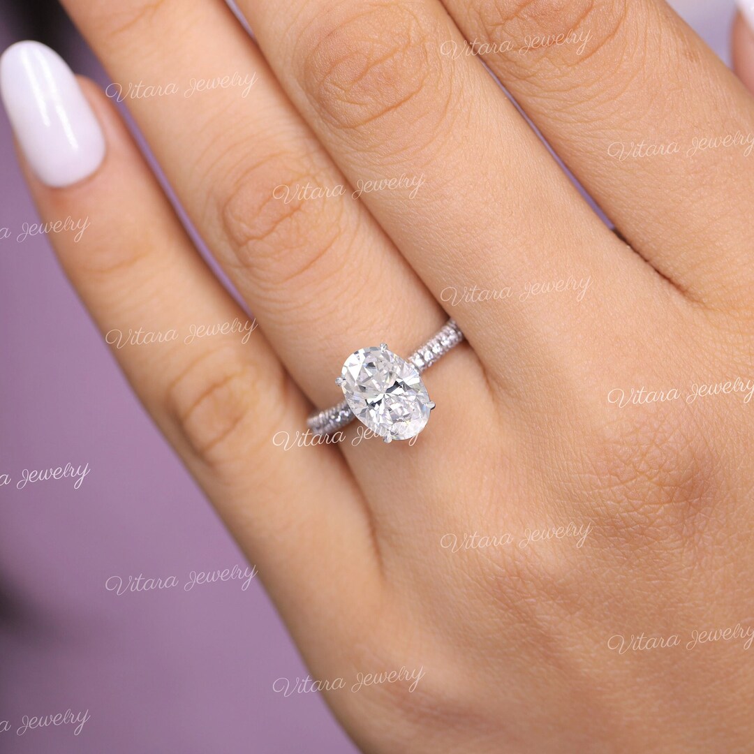 2.5 CT Oval Engagement Ring,moissanite Oval Ring,unique,hidden Halo,oval Ring,three Side Pave ...