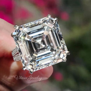 9 CT Large Asscher Cut Engagement Ring,split Shank Asscher Cut ...