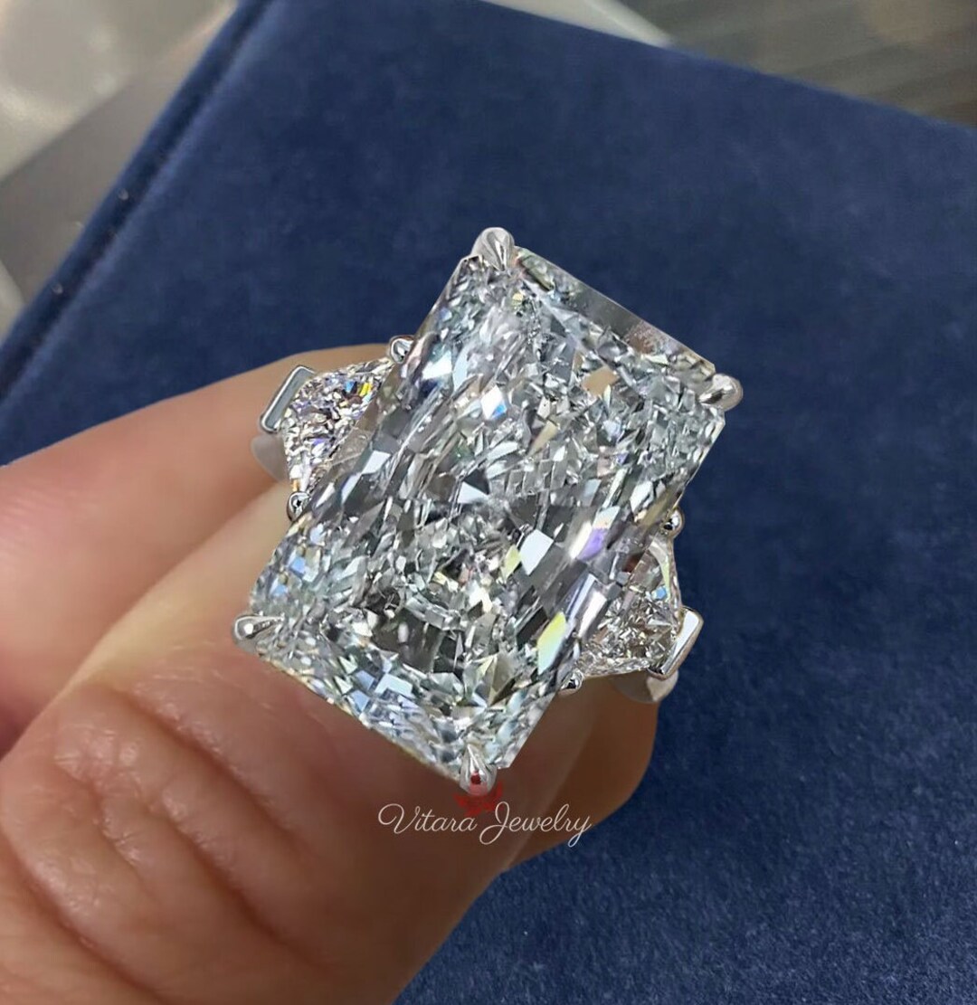 18.2 CT Big Radiant Moissanite Engagement Ring,three Stone Moissanite ...