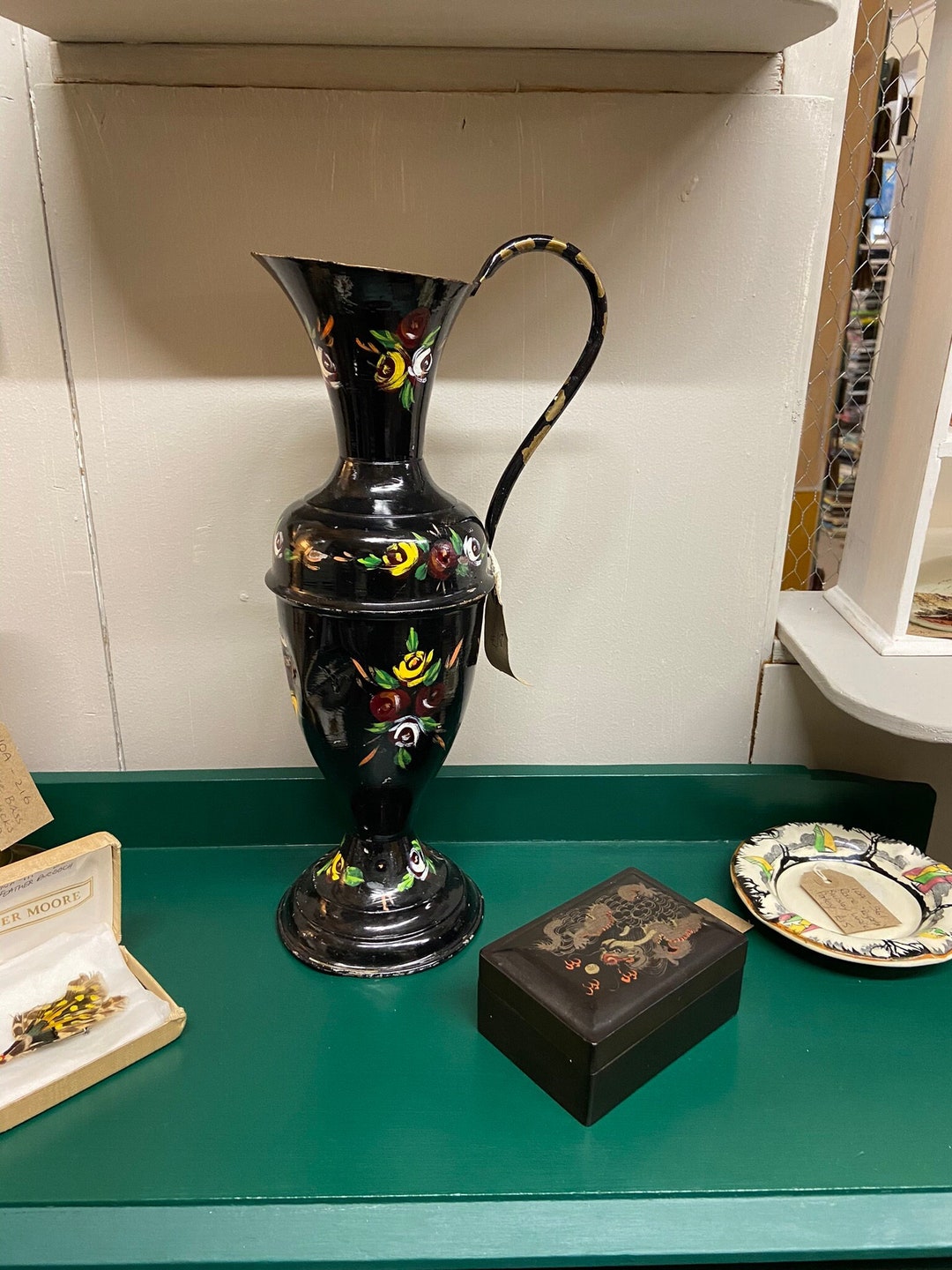 Vintage Barge Ware Jug Narrowboat Style Jug Black Floral Hand Painted ...