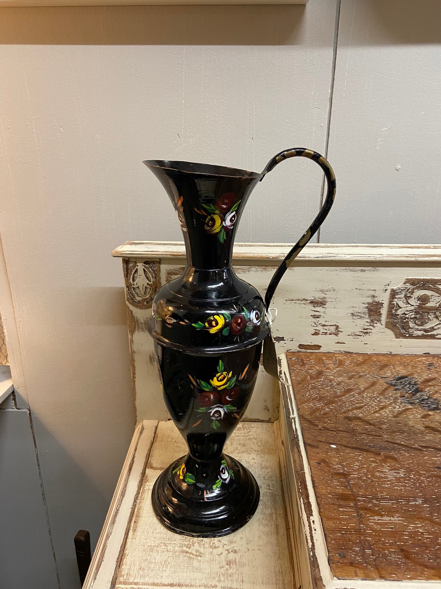 Vintage Barge Ware Jug Narrowboat Style Jug Black Floral Hand Painted ...