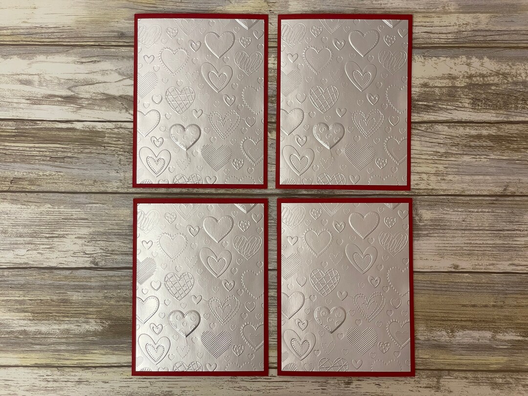Embossed Heart Valentine Cards: Red & Silver Foil, Set of 4 - Etsy