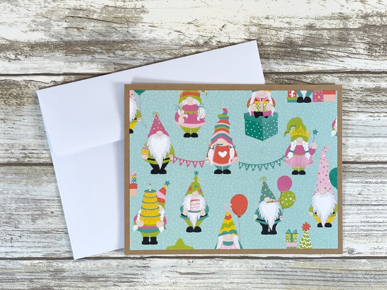 Handmade Gnome Birthday Cards: Kraft Cardstock, Set of 6 - Etsy