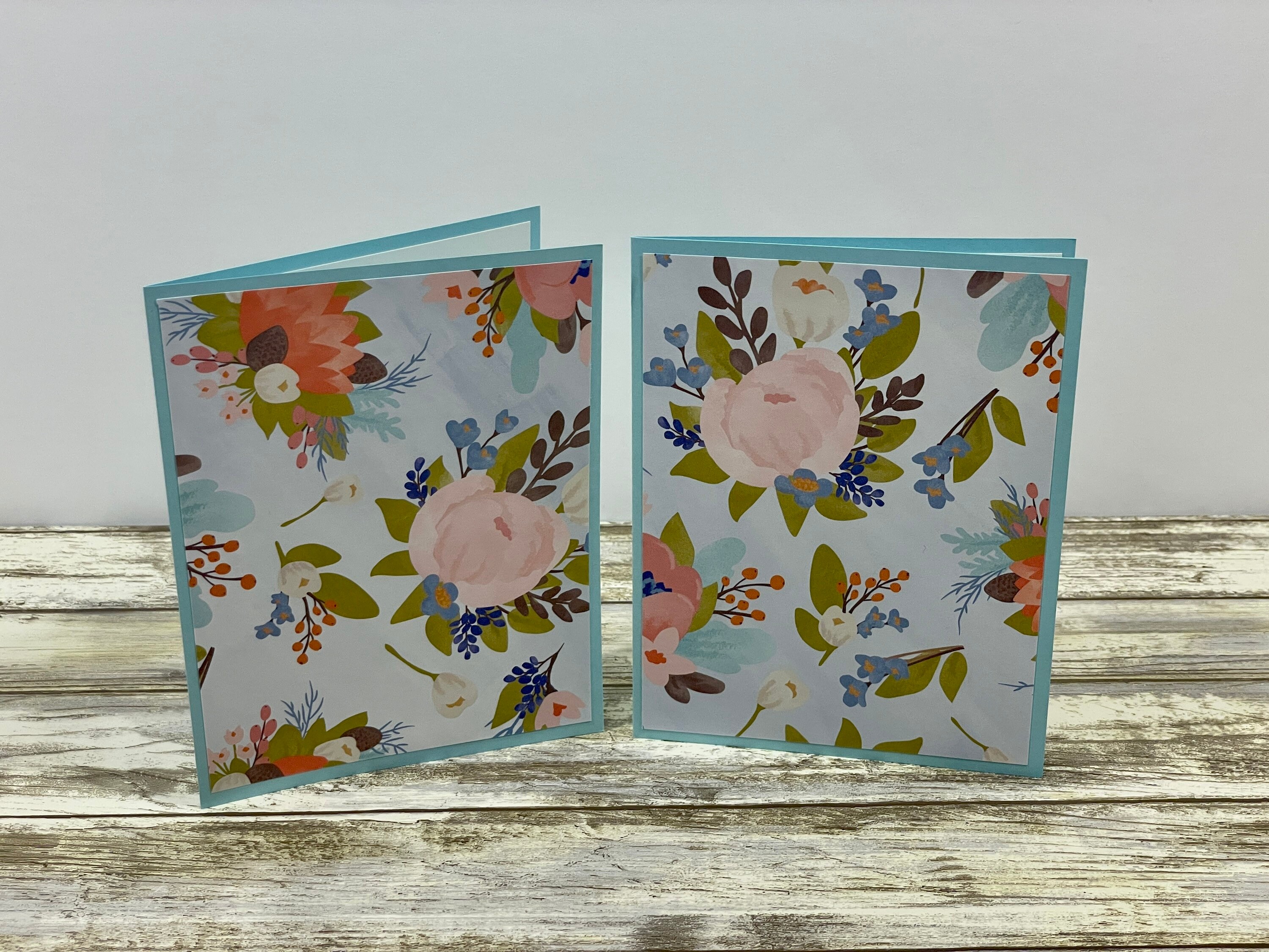 Handmade Floral Note Card Set: Blue Stationery With Envelopes - Etsy