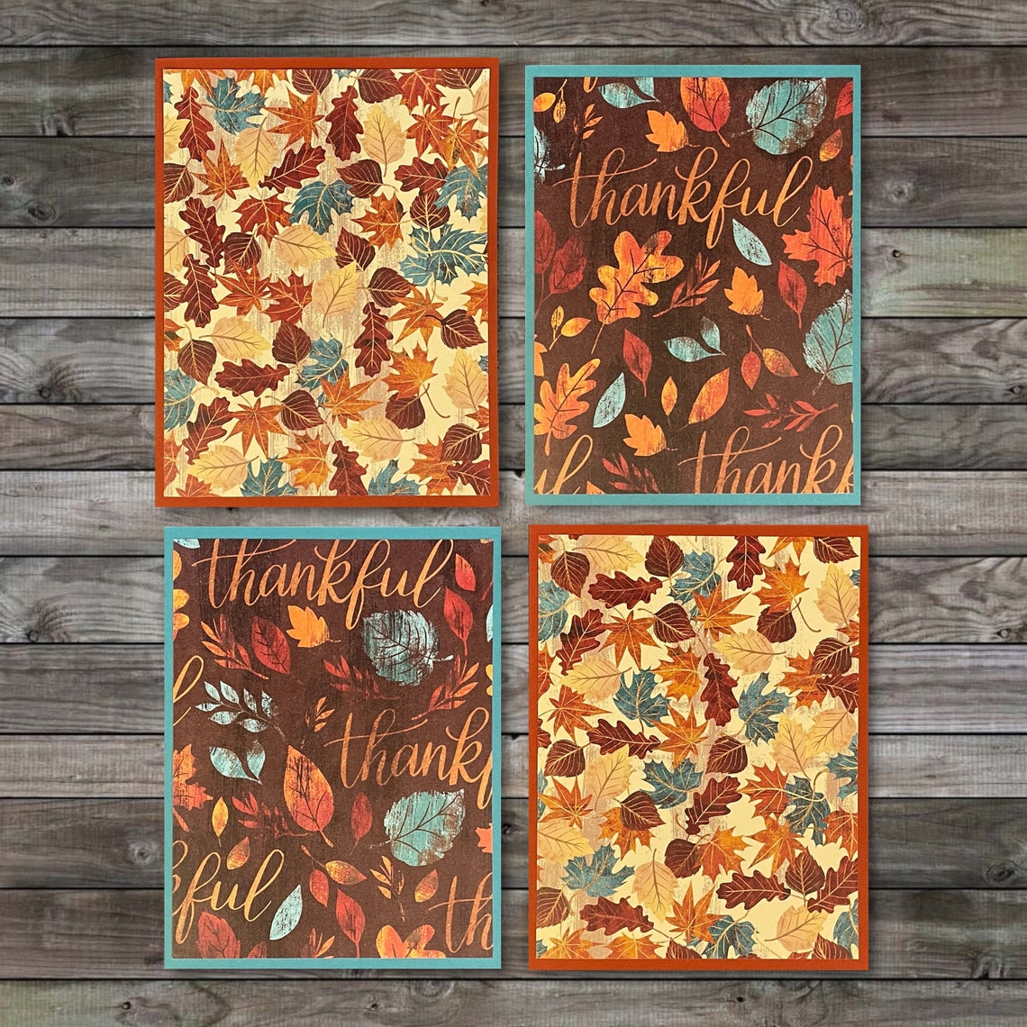 Handmade Fall Note Card Set: Thankful Autumn Leaves (4 Cards) - Etsy