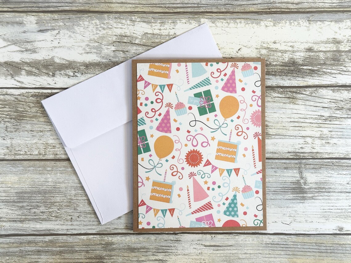 Handmade Birthday Note Cards: Kraft Cardstock, Party Theme, Set of 6 - Etsy