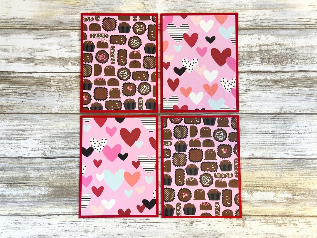 Handmade Valentine's Day Note Cards: Hearts & Chocolates, Set of 4 - Etsy