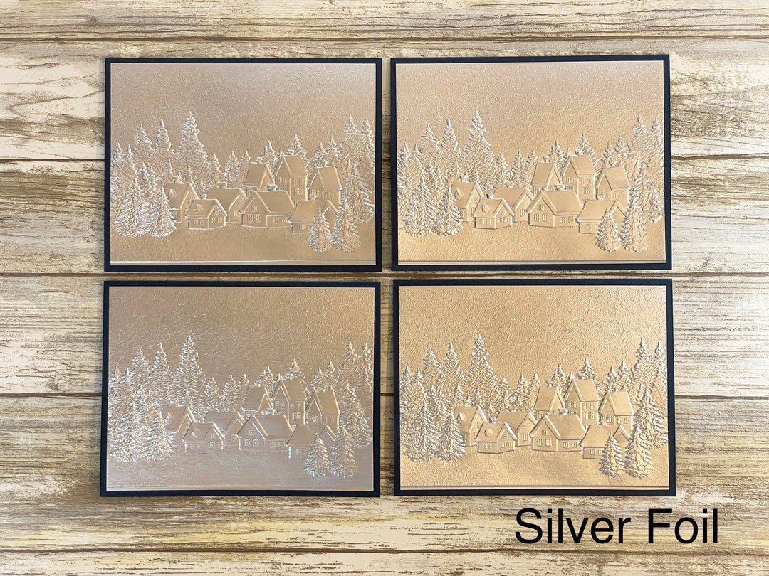 Embossed Christmas Village Cards: Foil Holiday Note Card Set - Etsy