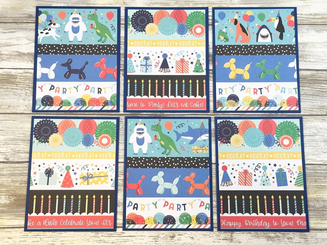 Handmade Birthday Note Card Set: Blue Balloon & Present Design - Etsy