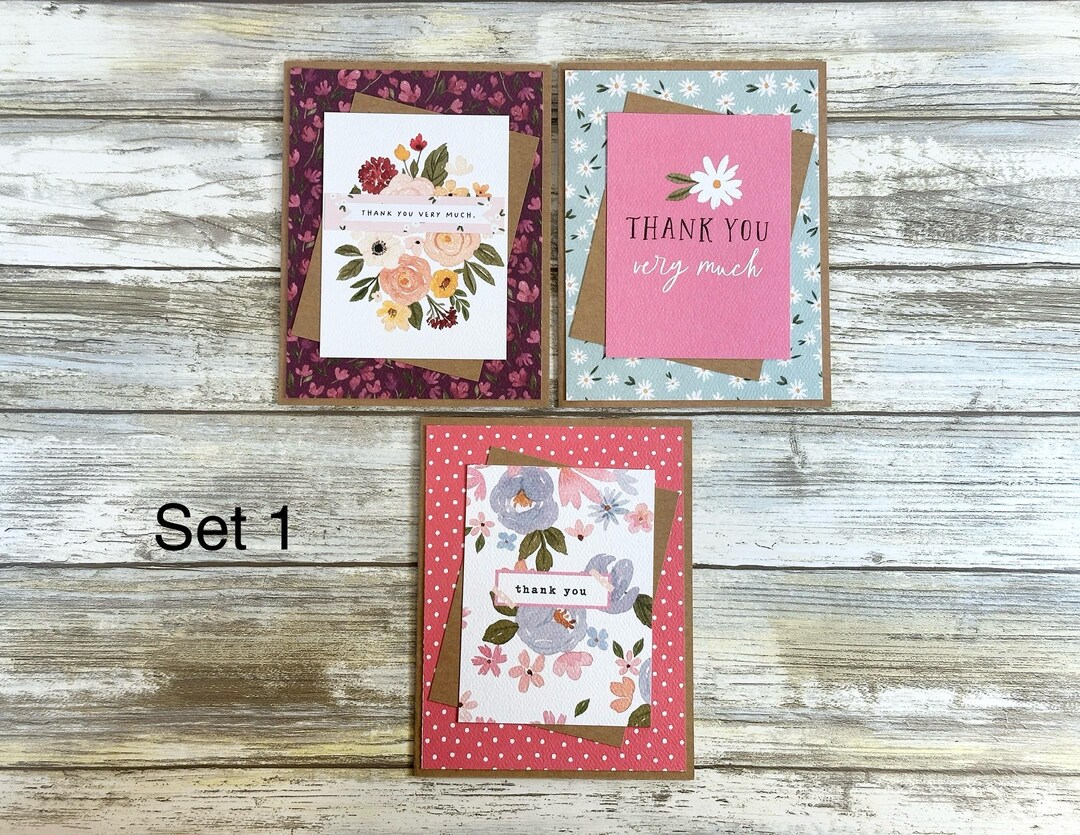 Handmade Floral Thank You Cards: Kraft Cardstock Note Card Set - Etsy