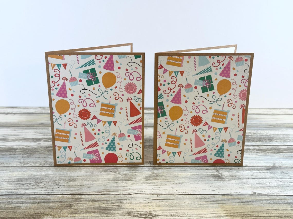 Handmade Birthday Note Cards: Kraft Cardstock, Party Theme, Set of 6 - Etsy
