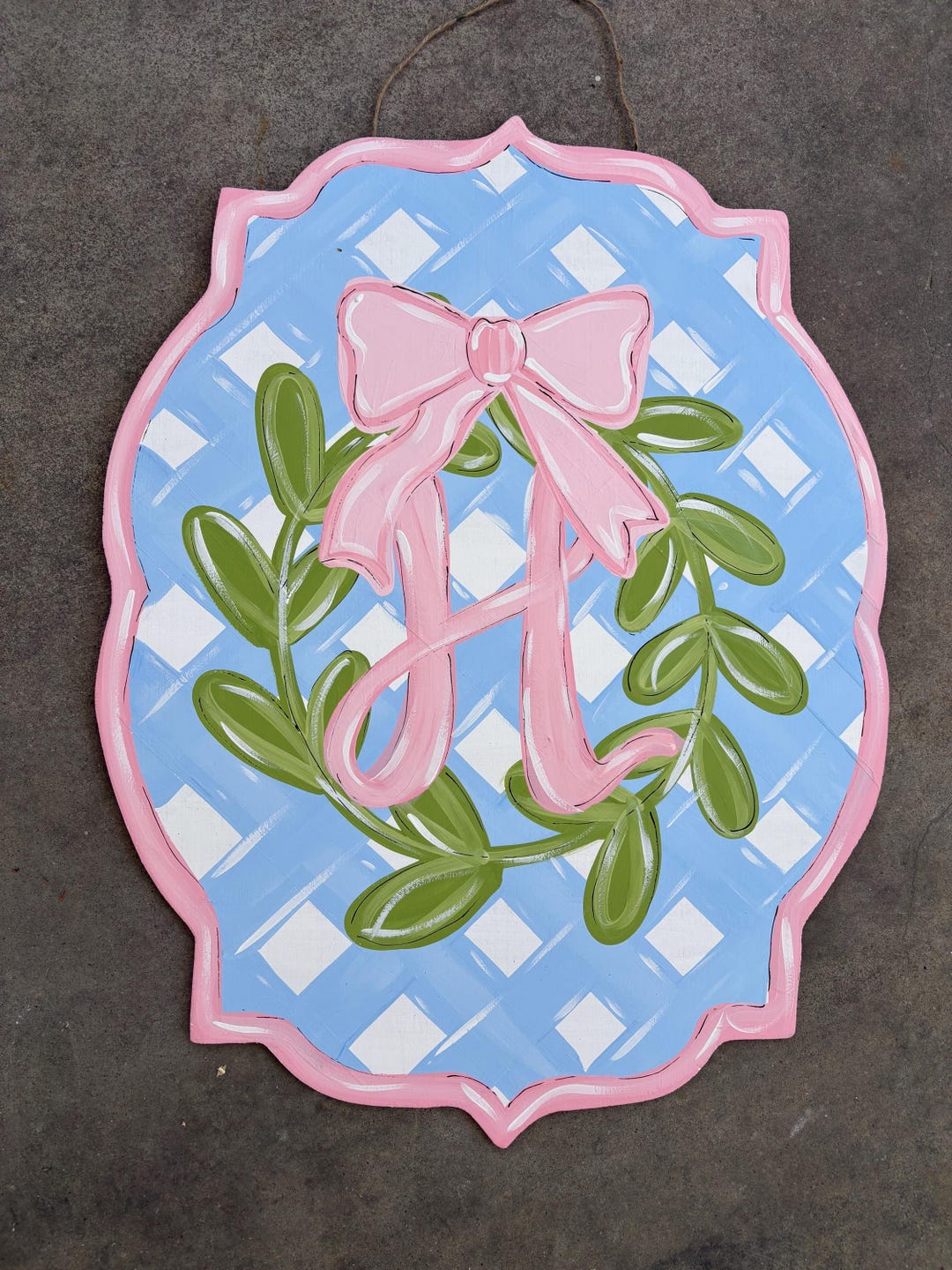 Blue and Pink Wreath Door Hanger With Bow - Etsy