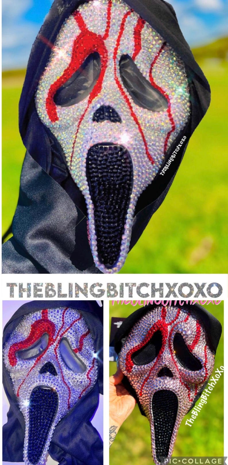 Ghostface Scream Crystal Bling Rhinestone Mask With Dripping Blood - Etsy