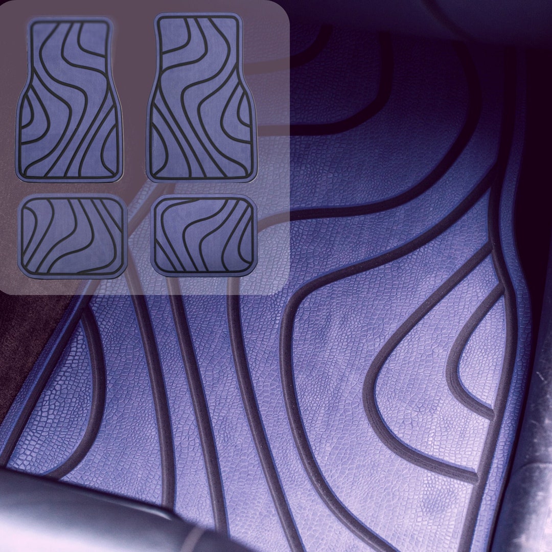 Indigo Universal Car Mats With Waves, Minimalist Design, Retro Style ...