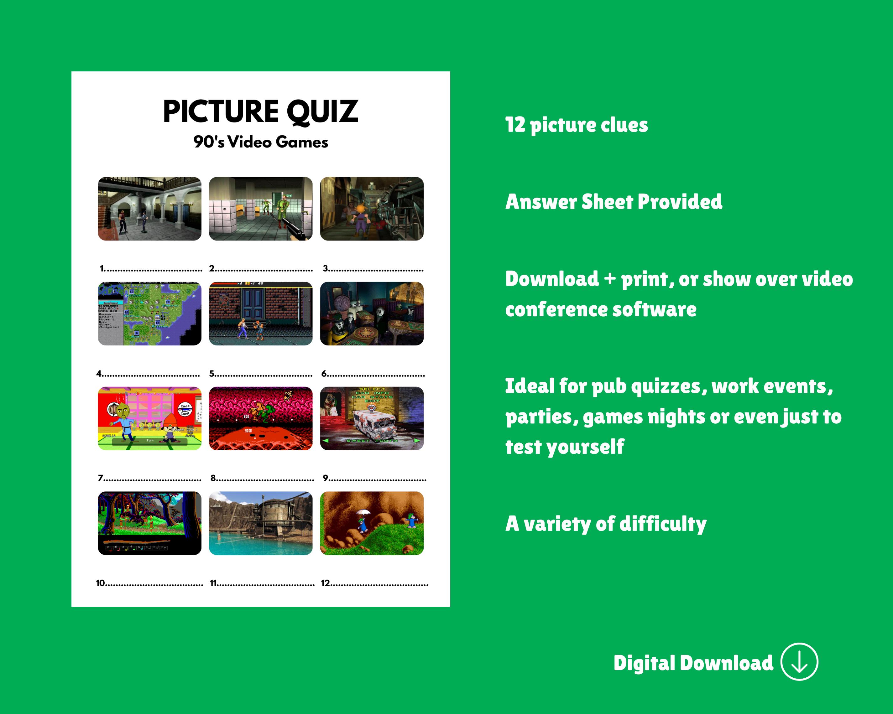 Printable Picture Quiz 90's Video Games | Test Your Gaming Knowledge ...