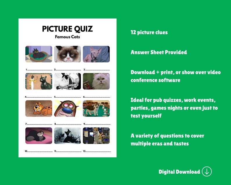 Famous Cats Printable Picture Quiz | Test Your Animal Knowledge | Pub ...