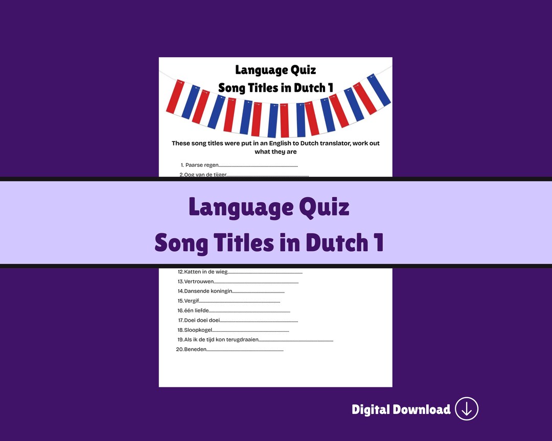 Printable Languages Quiz Song Titles in Dutch 1 | Test Your Foreign ...
